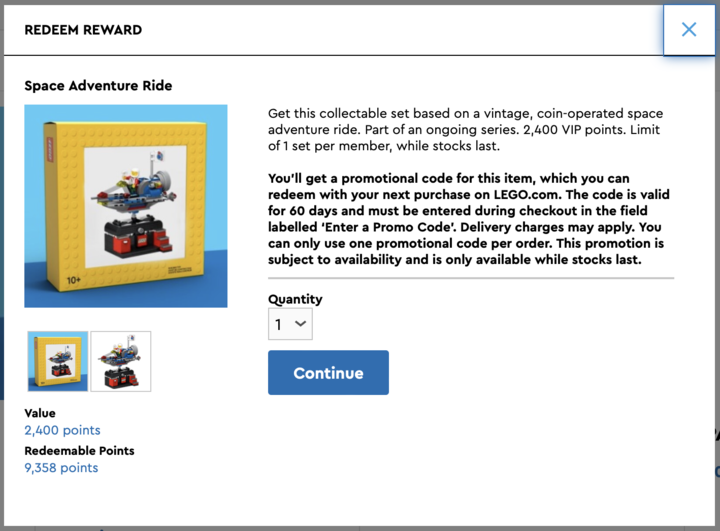LEGO Space Adventure Ride set available now in VIP rewards